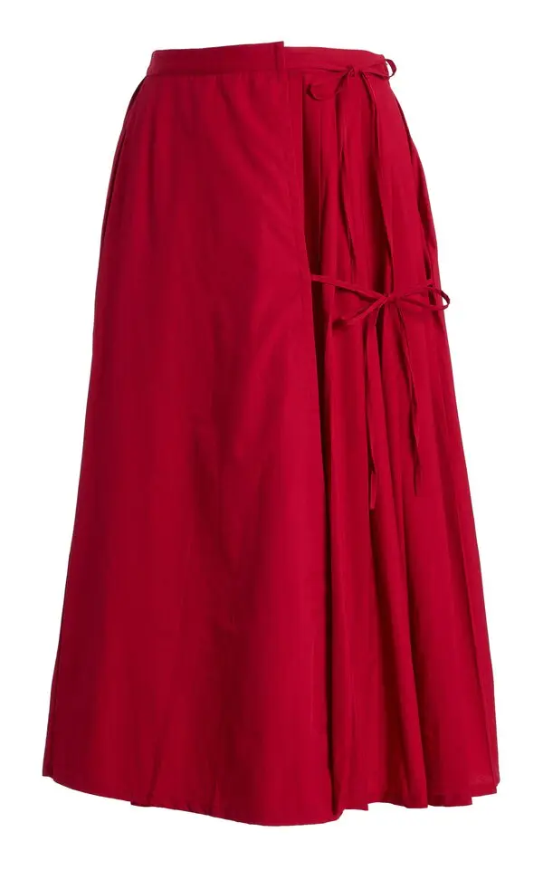 MARLIES GRACE Lou Lou Pleated Midi Skirt - Red