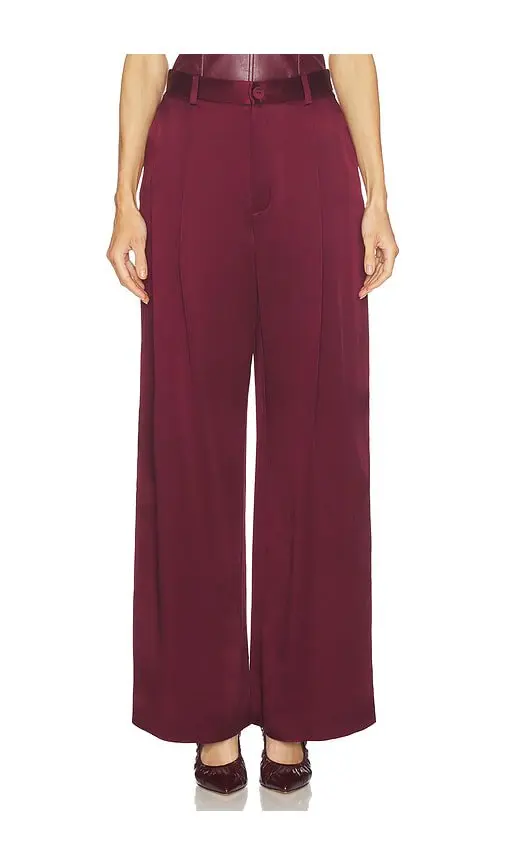 Lapointe Satin Pleated Wide Leg Trousers - Red