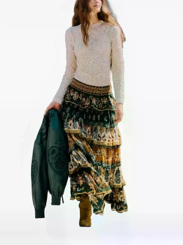 Farm Rio Embroidered Mock Neck Blouse - Neutrals