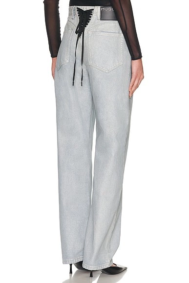 MUGLER Metallic-coated Wide Leg Denim Trousers