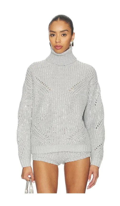 Retrofete Camden Rhinestone Turtleneck Sweater - Grey
