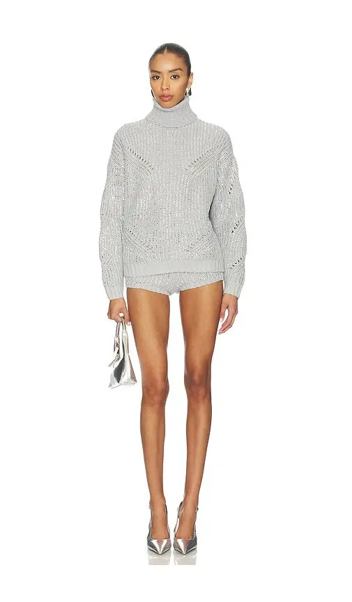 Retrofete Camden Rhinestone Turtleneck Sweater - Grey