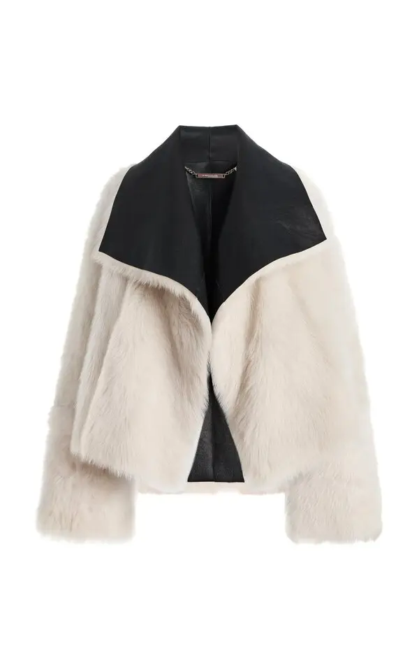 Nour Hammour Reversible Cropped Shearling Coat - Ivory