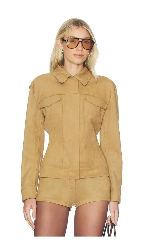 Norma Kamali Faux Suede Zip-up Jacket With Welt Pockets - Tan