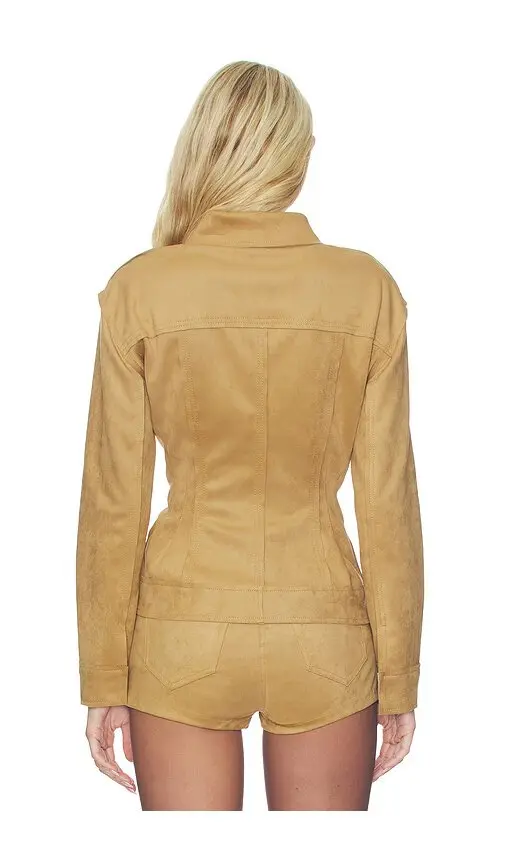 Norma Kamali Faux Suede Zip-up Jacket With Welt Pockets - Tan
