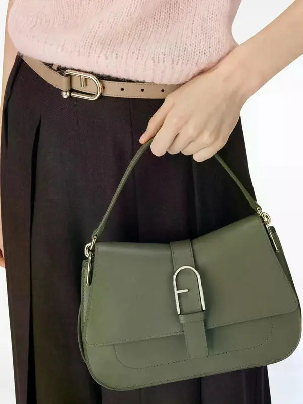 Furla Flow Medium Leather Tote Bag - Green
