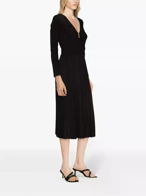 NISSA Pleated Midi Dress With U-shaped Hardware Detail