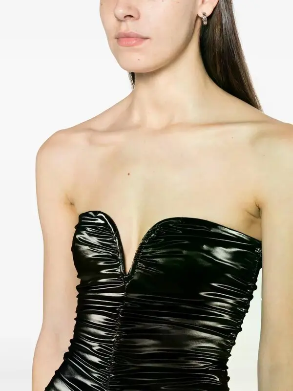 NISSA Strapless Faux Leather Mini Dress With Ruched Bodice