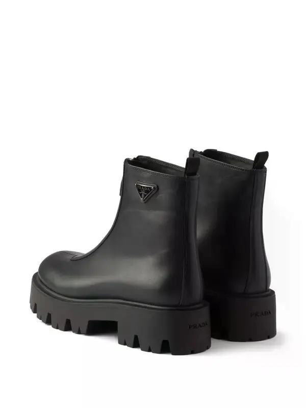 Prada Leather Zipper Ankle Boots - Black