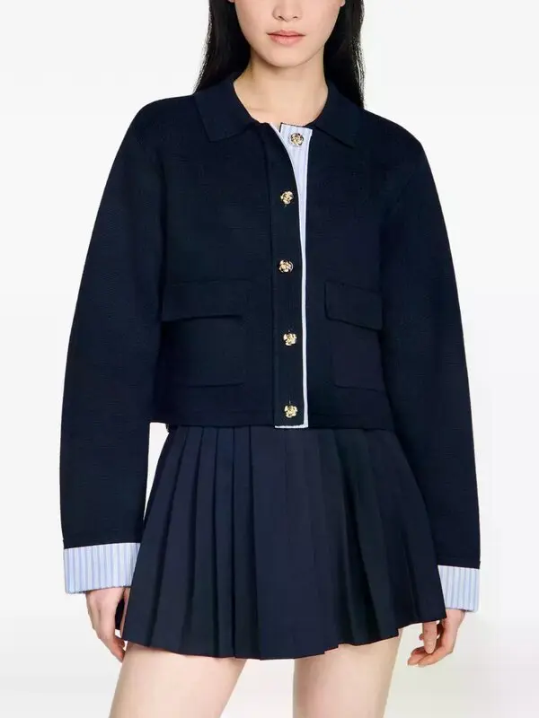 Sandro Wool Cardigan With Polo Collar And Metal Button Fastening