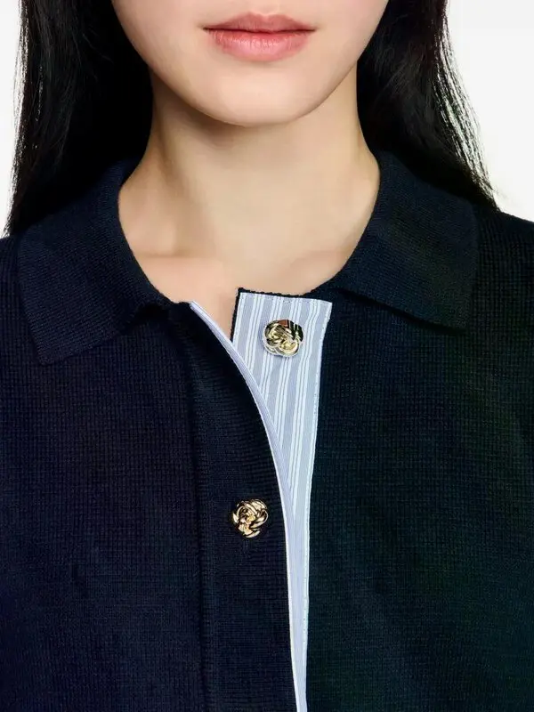 Sandro Wool Cardigan With Polo Collar And Metal Button Fastening