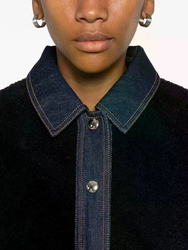 Maje Bouclé And Denim Jacket - Blue