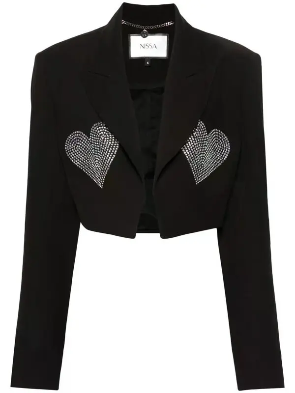 NISSA Rhinestone-heart Cropped Jacket - Black