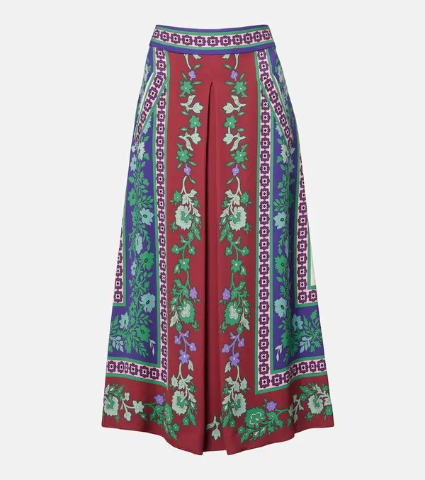 La DoubleJ Santa Monica Printed Satin Midi Skirt - Multicoloured