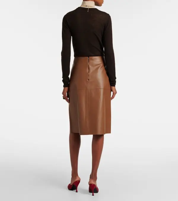 JOSEPH Niven Leather Midi Skirt - Brown