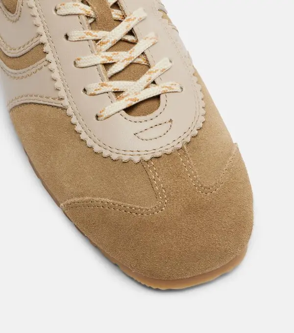 Dries Van Noten Suede And Leather Trimmed Sneakers - Beige