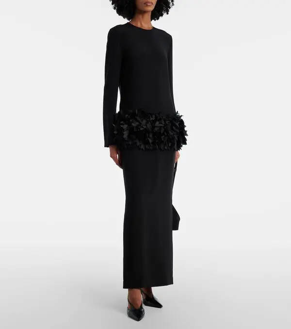 TOTEME Petal Silk-trimmed Maxi Dress - Black