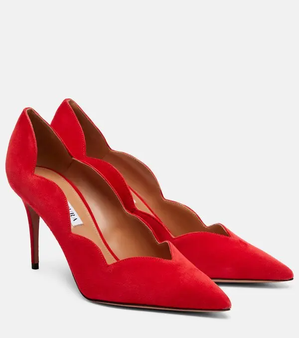 AQUAZZURA Petal 85 Suede Pumps - Red