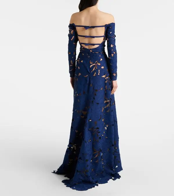 Costarellos Off-shoulder Guipure Lace Gown
