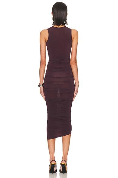 Wolford Sheer Ruched Midi Dress - Wild Plum