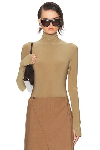 Norma Kamali Long Sleeve Turtleneck Bodysuit - Camel