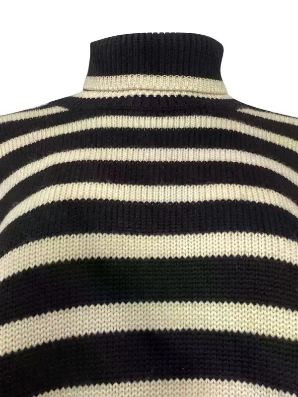 TOTEME Striped Ribbed Knit Turtleneck Sweater - Black