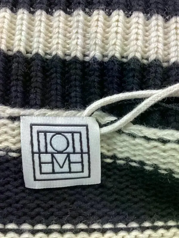 TOTEME Striped Ribbed Knit Turtleneck Sweater - Black