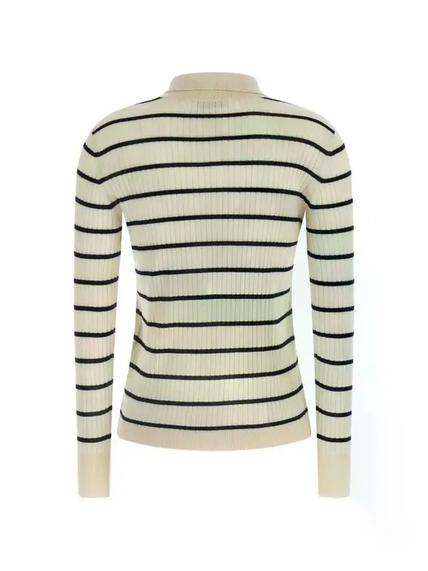 Max Mara Striped Ribbed Knit Polo Top
