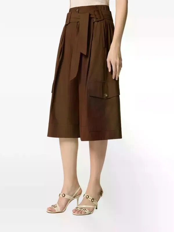 Pinko Belted Cotton Wide-leg Shorts