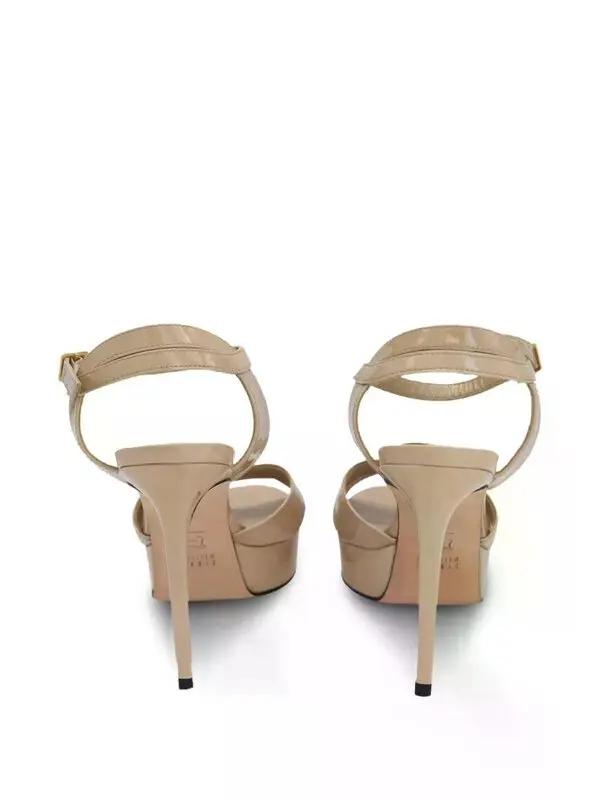 STUART WEITZMAN Beige Patent Leather Crossover Strap Platform Stiletto Sandals