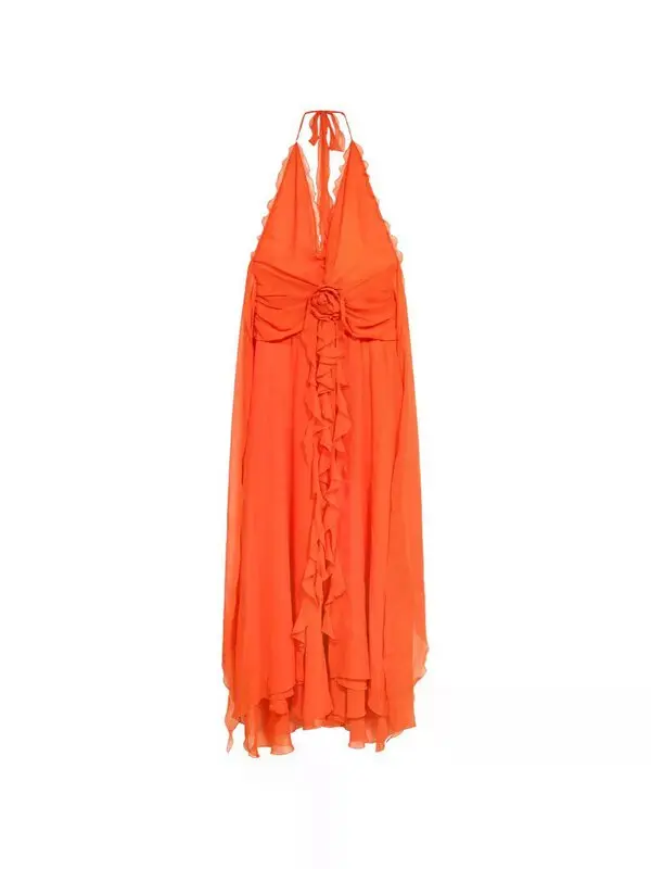 Blumarine Halterneck Floral Ruffled Maxi Dress