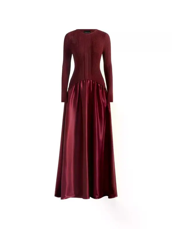 Manière De Voir Adeline Knitted-panel Satin Maxi Dress - Red