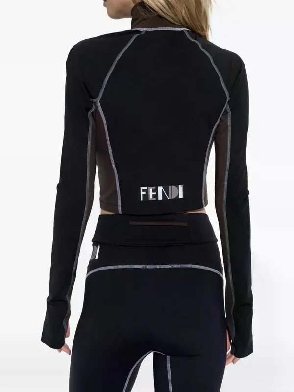 Fendi Zip-up Contrast High Neck Sweater - Black