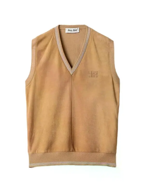 Miu Miu V-neck Suede And Knit Vest - Brown
