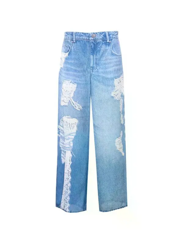 Liu Jo Denim-effect Trousers With Lace Inserts