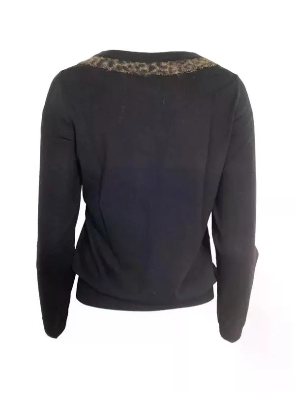 Saint Laurent Long-sleeved Cardigan With Animal Print Collar - Black