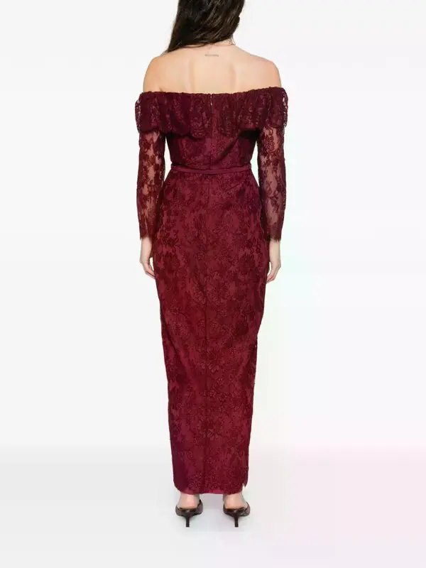 SELF-PORTRAIT Burgundy Floral Lace Off-the-shoulder Dress