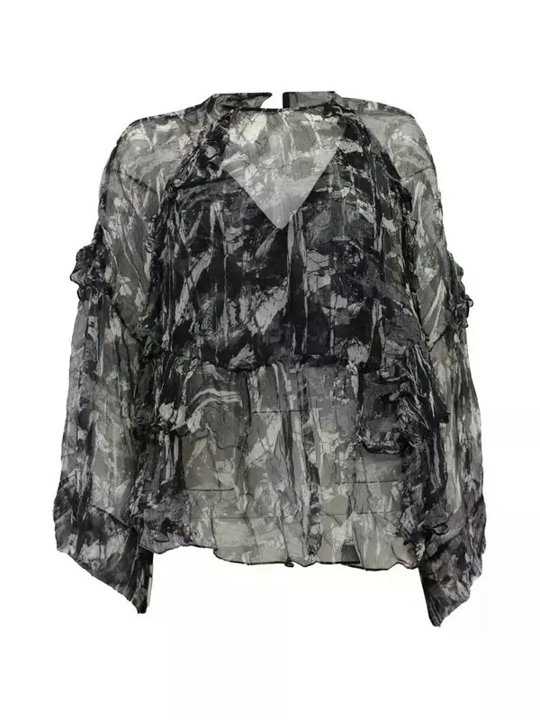IRO PARIS Abstract Print Ruffled Sleeve Blouse