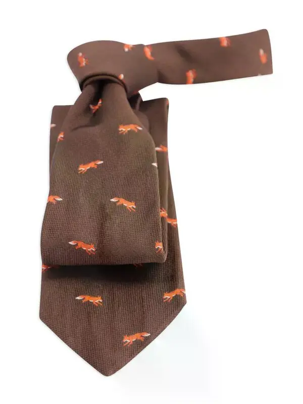 Ermenegildo Zegna Fox Print Silk Neck Tie