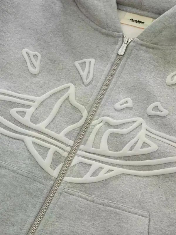 BROKEN PLANET Graphic Zip-up Hoodie - Grey