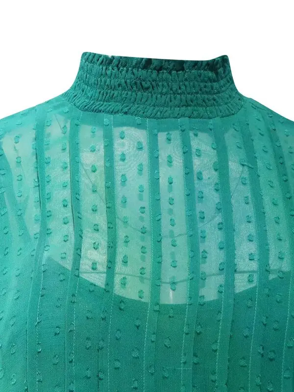 Farm Rio High Neck Ruffle Balloon Sleeve Blouse - Green
