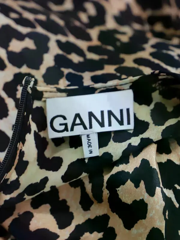 GANNI Leopard-print V-neck Long Sleeve Mini Dress