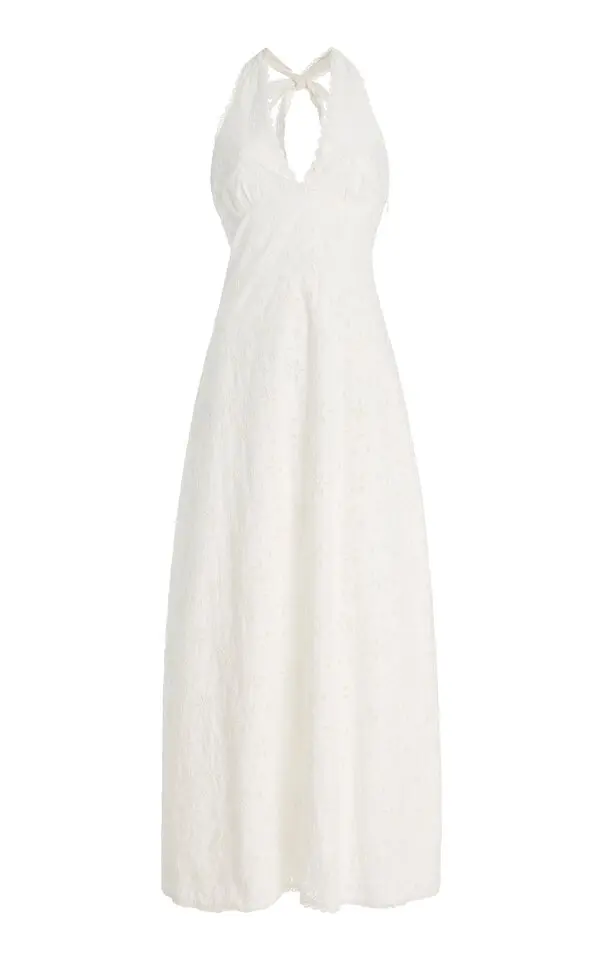 Posse Salma Eyelet Cotton Maxi Halter Dress - White
