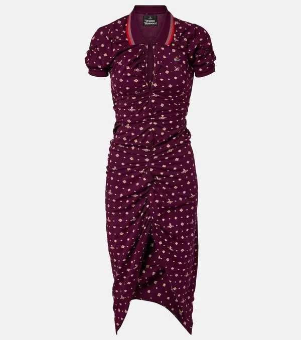 VIVIENNE WESTWOOD Printed Ruched Midi Dress - Burgundy