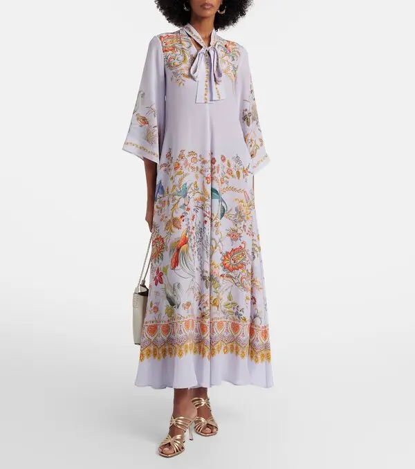 Etro Floral Silk Maxi Dress - Blue