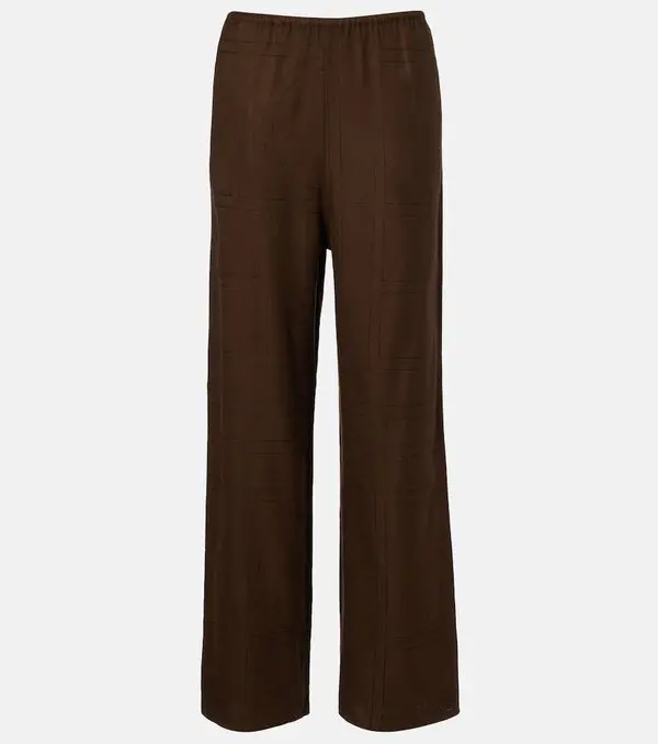 TOTEME Monogram Embroidered Flannel Pajama Pants - Brown