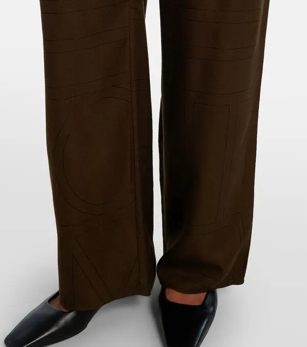 TOTEME Monogram Embroidered Flannel Pajama Pants - Brown