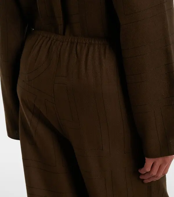 TOTEME Monogram Embroidered Flannel Pajama Pants - Brown