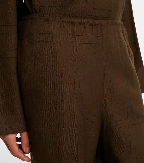 TOTEME Monogram Embroidered Flannel Pajama Pants - Brown