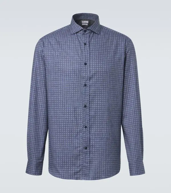Brunello Cucinelli Printed Cotton Shirt - Blue